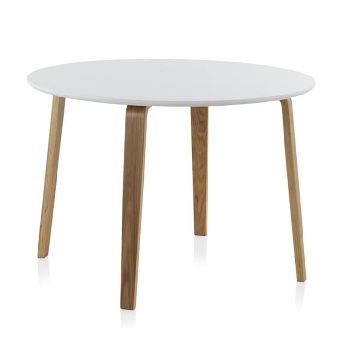 Table ronde avec plateau en MDF blanc mat et pieds en chêne naturel -Ø ...