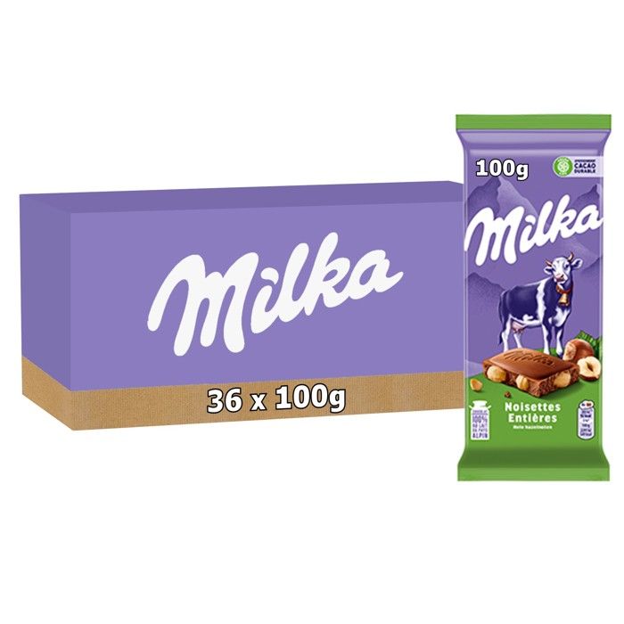 Milka - 36 tablettes de chocolat au lait et aux noisettes entières ...