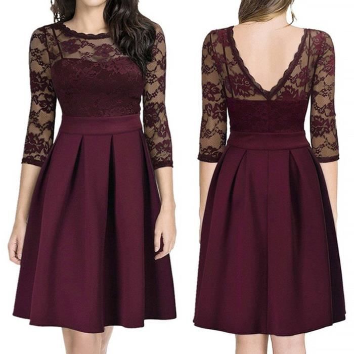 Robe Mode femmes décontracté grande taille dentelle évider trois quarts ...