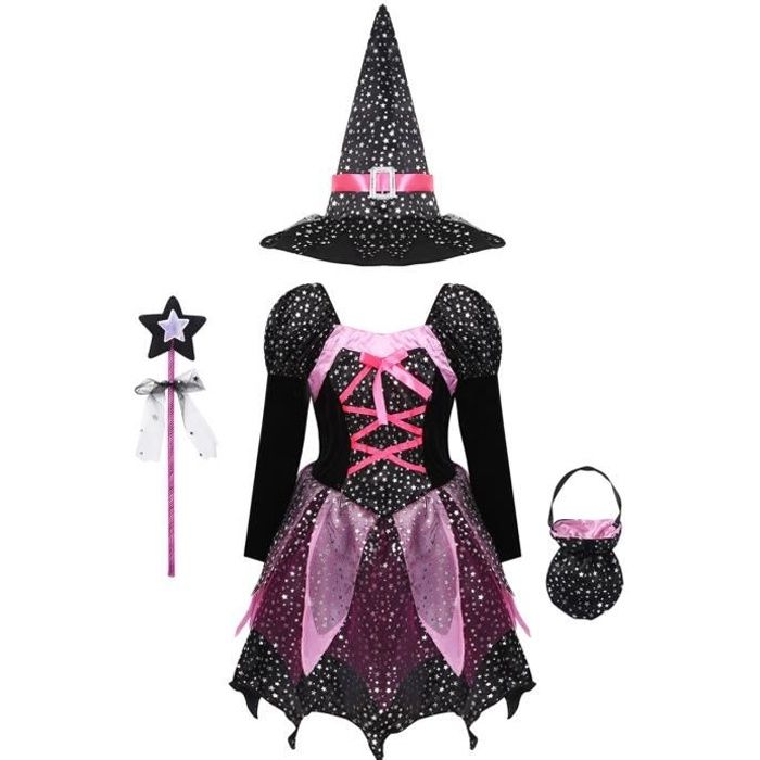 Inlzdz Enfant Fille Costume Sorcière Robe Étoile Brillant Halloween