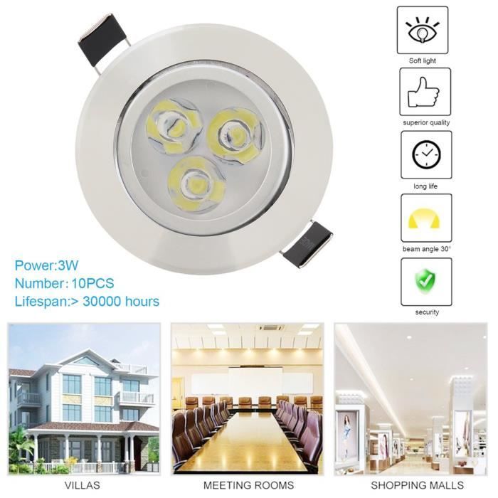 Kit de 10 spots encastrables orientables 3W décoratif pour plafond chambre salle de bain -blanc ...
