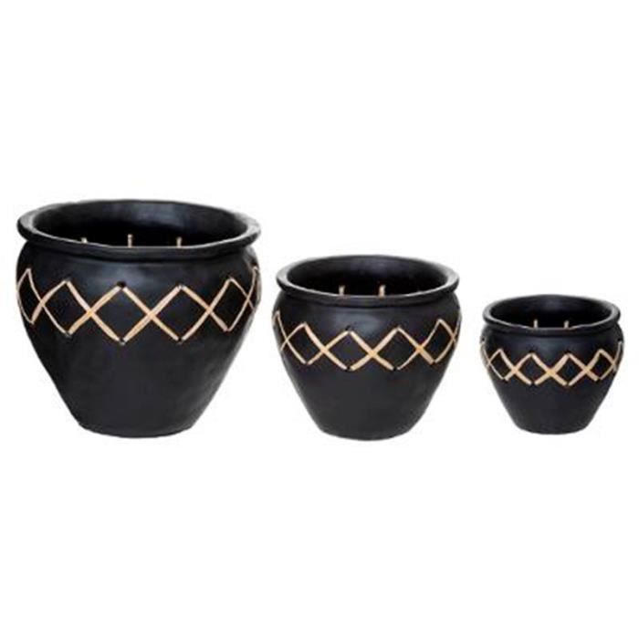 Lot de 3 Cache-Pots Design "Cuba" 29cm Noir - Cdiscount Jardin