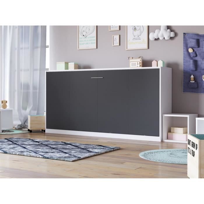 SMARTBett Basic 90x200 horizontal blanc/anthracite avec ressorts à gaz ...