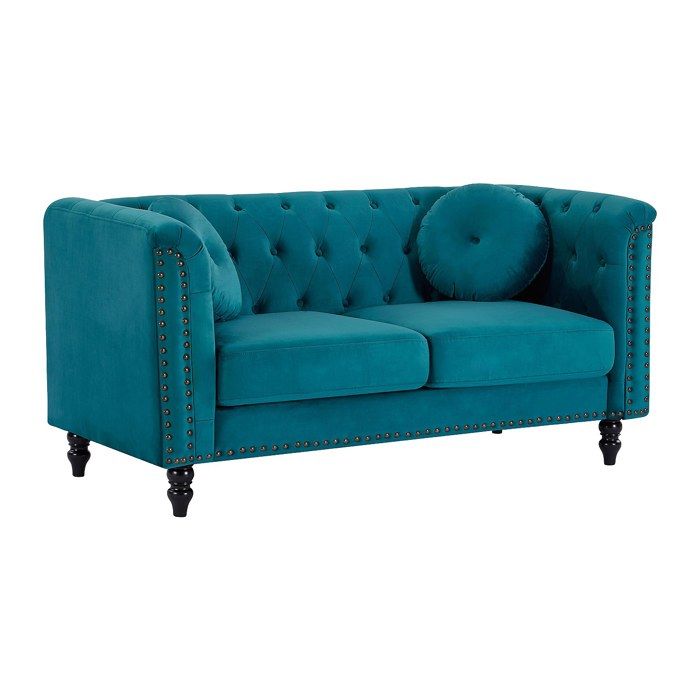 Canapé 2 places en velours bleu canard TURNER - Cdiscount Maison