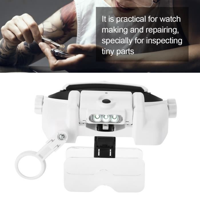 Loupe serre-tête avec lumière LED - ZERODIS - HB021 - Grossissement 1 à 8 - Distance focale 35 ...