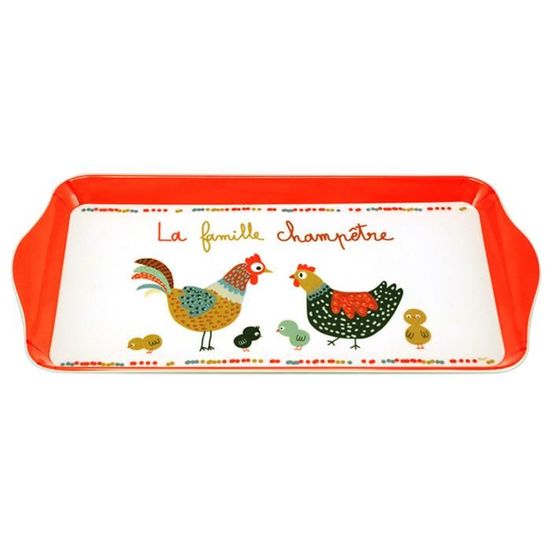 Plateau à cake mélamine 'Poules' orange blanc - 30x15 cm (la famille ...