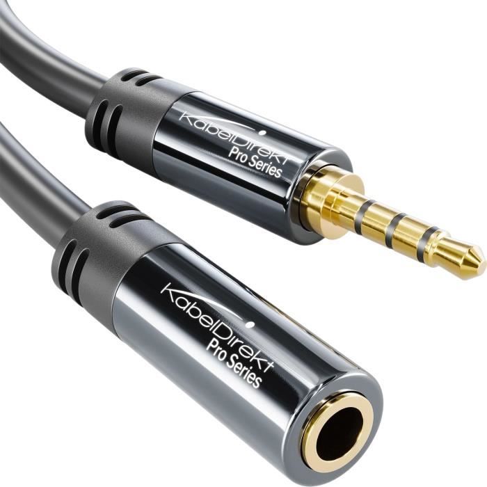 3m Câble d'extension Casque Micro (3,5 mm femelle a 3,5 mm mâle, câble ...