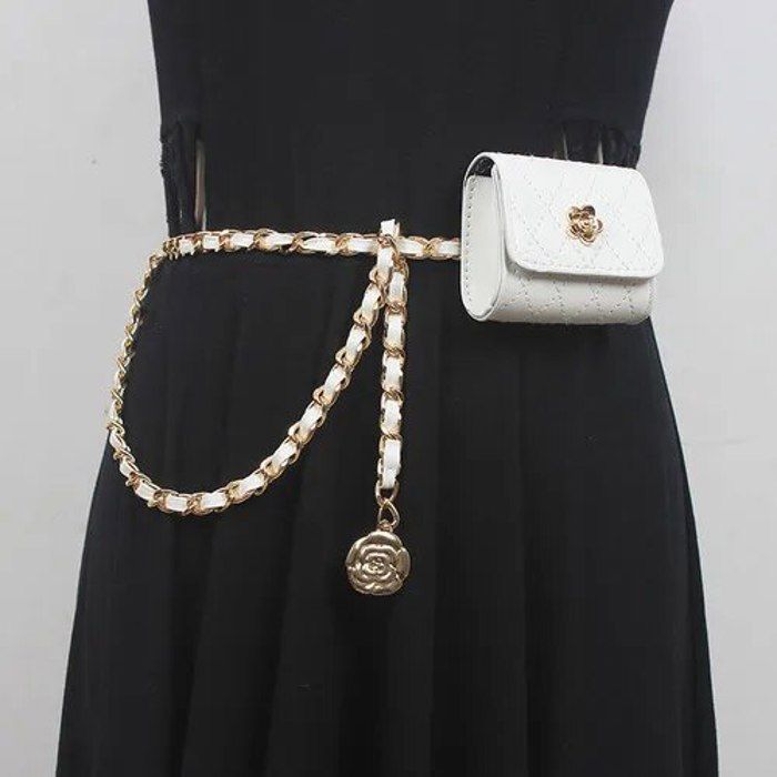 Mini sac banane en cuir PU pour femme,rouge à lèvres,clé,rabat,blanc ...