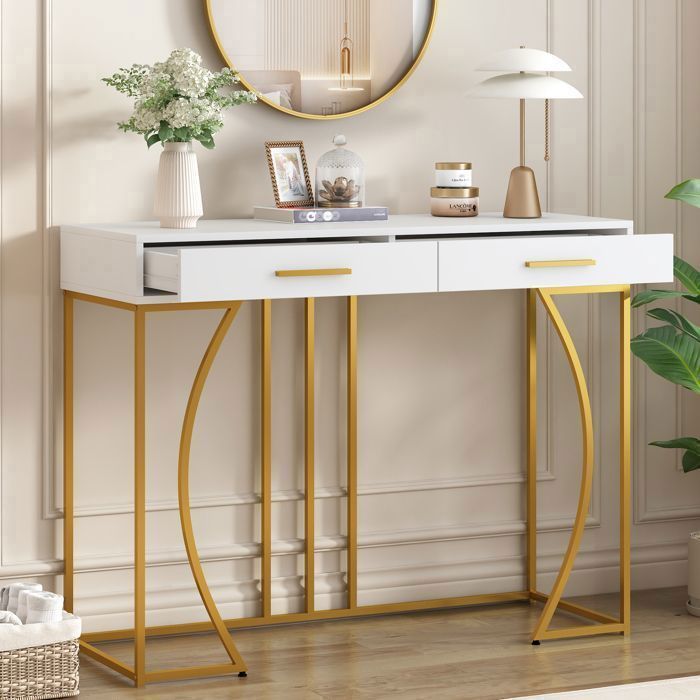 Nouvelle table de console épaissie design moderne, table de couloir avec 2 tiroirs, table d ...