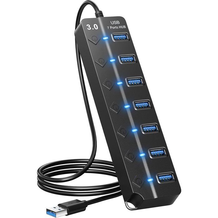 Hub USB 3.0, répartiteur de données USB 7 ports avec câble d'extension ...