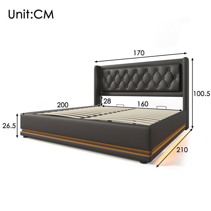 Structure de lit Nouveau Premium sense 160 * 200cm lit double rembourré ...