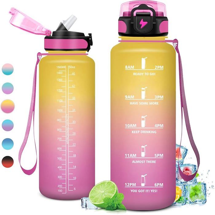 Gourde 1,5L, Sport Gourde Grande, tanche et Rutilisable, Bouteille eau ...