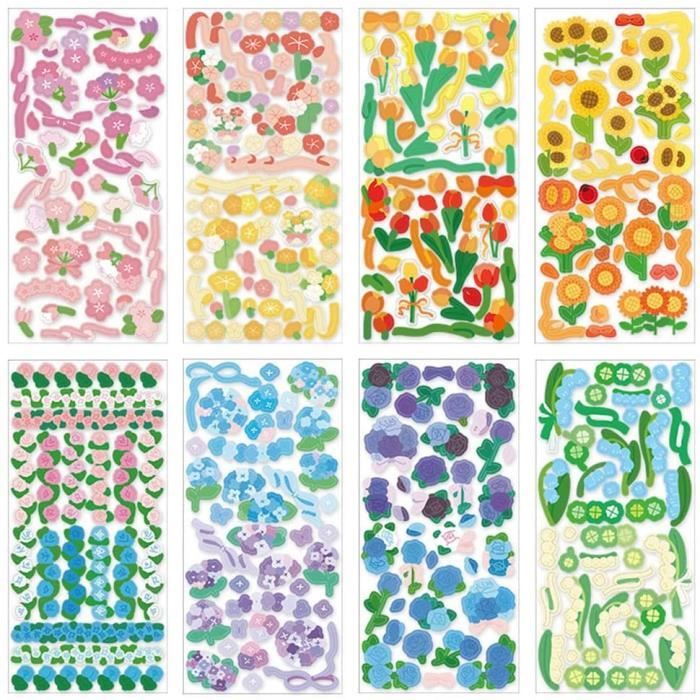 Stickers aesthetic, gommettes fleurs, autocollants scrapbooking ...