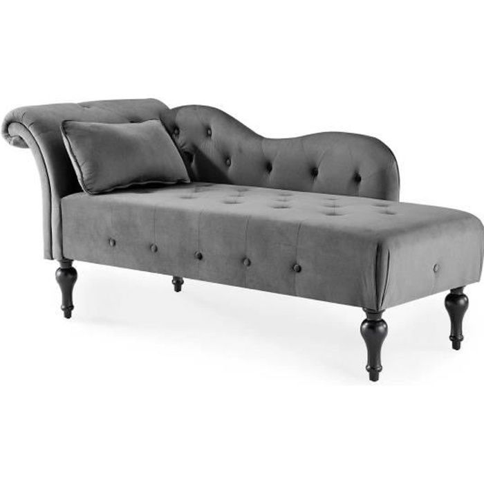 Méridienne capitonné en velours gris SHIMA - Angle Droit - Cdiscount Maison