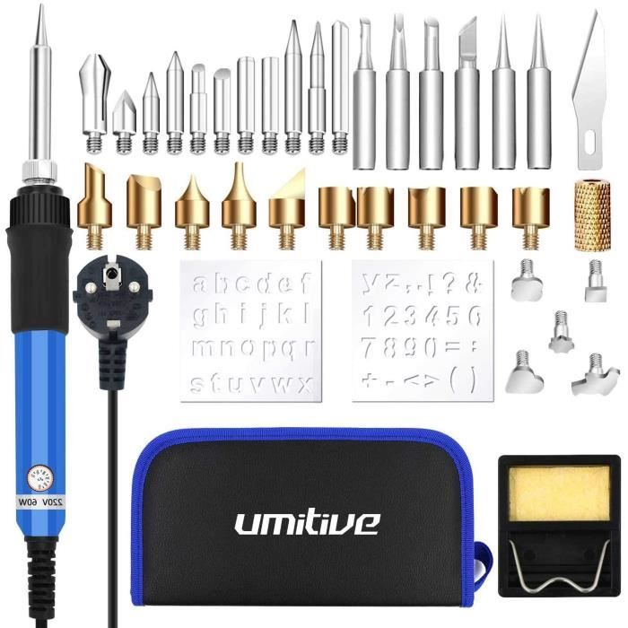 37Pcs Kit Pyrogravure Bois,60W,Reglable Température, Multifuction ...