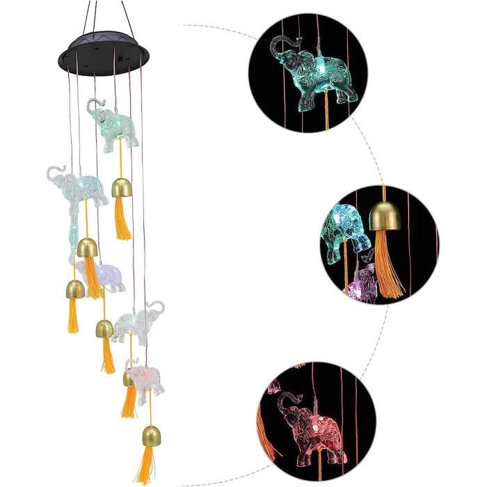 [N3944]Carillon Éolien Solaire À Led Avec 27 Éléphants Mobiles À ...