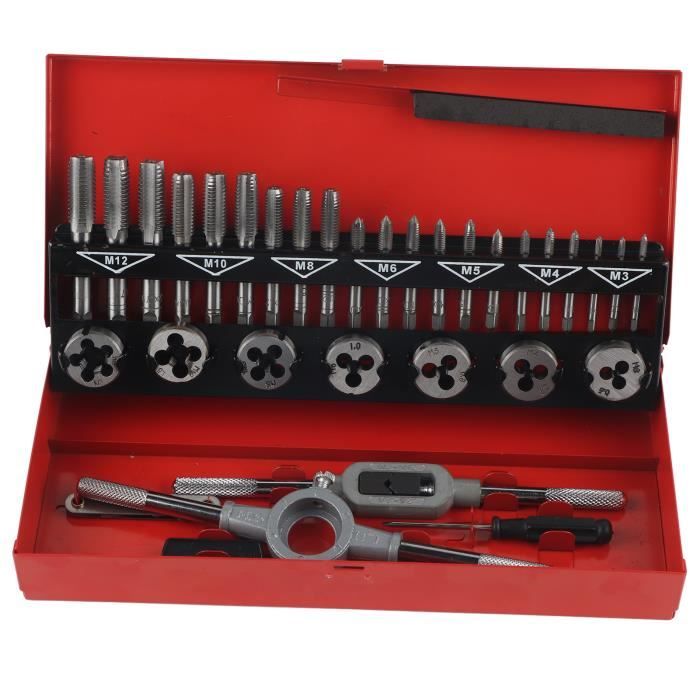 Ensemble de tarauds et matrices EJ.LIFE - 32 pièces - Acier à roulement - Boîte de rangement en ...