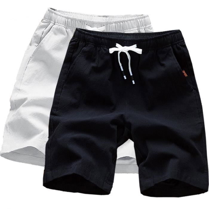 Lot de 2 Shorts Homme Short Décontracté Bermudas Court en Lin Short de ...