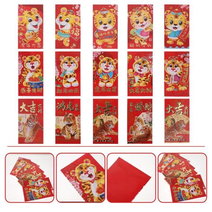 60pcs The Year of Tiger Red Envelopes Packets Paper Bags (Assorted ...