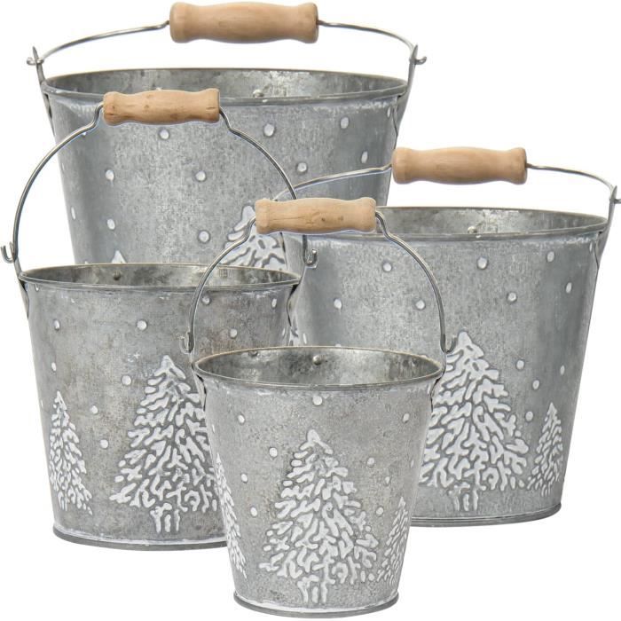 Lot De 4 Pots De Fleurs Décoratifs En Zinc Avec Anse - Gris[J3920 ...