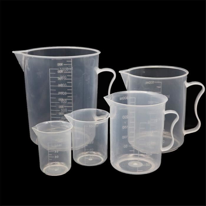 5 Pièces Verre Doseur Plastique De Laboratoire Verre Doseur Cuisine 50 ml 100 ml 250 ml 500 ml ...