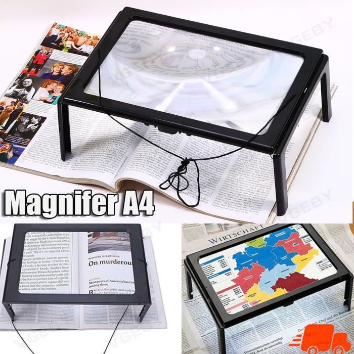 VGEBY loupe LED rectangulaire Grande loupe mains libres 3x de page A4 avec lecture de loupe de ...