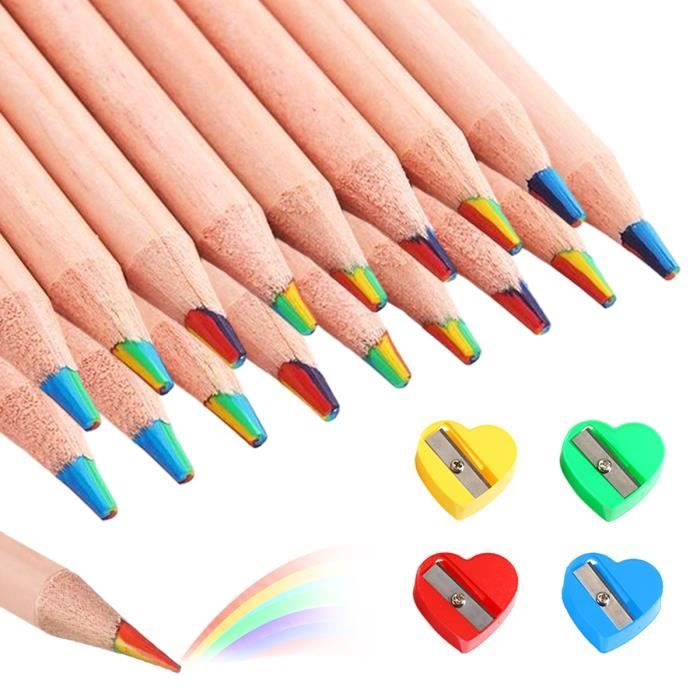 16 Crayons Arc-en-Ciel, Crayons de Couleur 7 en 1 avec 4 Taille-Crayons - Cdiscount Beaux-Arts ...
