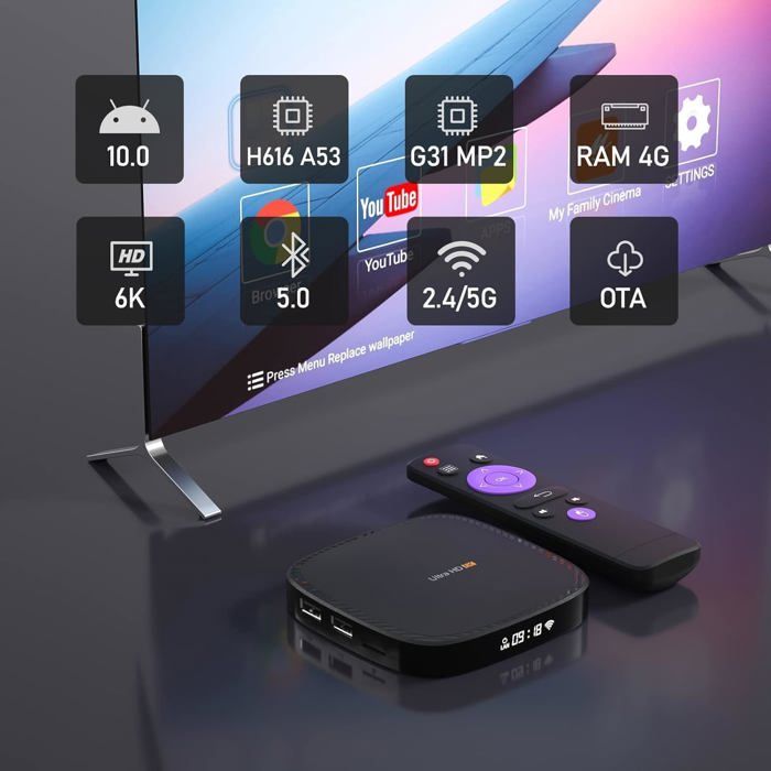 Android TV Box, Smart TV Box 4GB RAM 164GB ROM, Boitier TV Support 8K ...