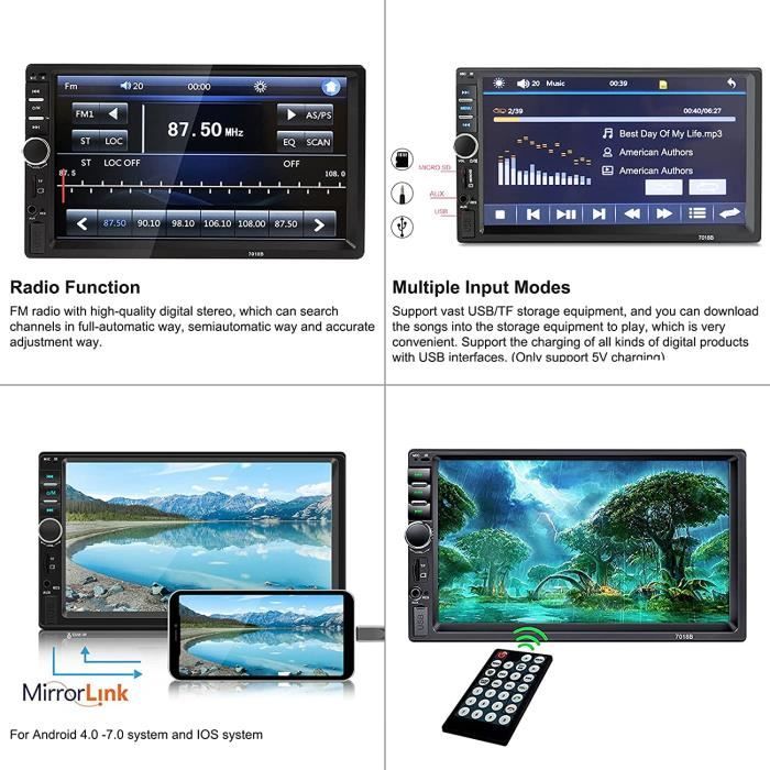 Andven Autoradio Bluetooth Double DIN Car Stereo 7 Pouces Autoradio Bluetooth Main Libre avec FM USB TF AUX Telecommande Cdiscount Auto