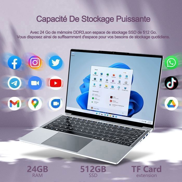 PC portable 15'' FHD - Core i5-8210Y(Jusqu'à 3,6 GHz) - RAM 24 Go - SSD ...