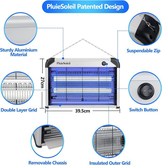 Lampe Anti Moustique Intérieur 20W 2400V Double Grille Mouche ...