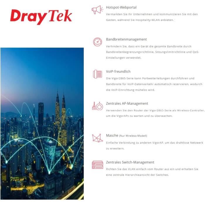 Routeur DRAYTEK Vigor 2865ac Double WLAN - Modem ADSL/VDSL intégré - 32 ...