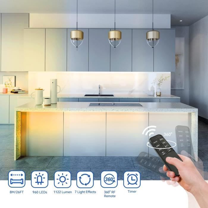 BUNACET Ruban LED 8M 24V Blanc Chaud à Blanc Froid 3000K-6500K, Bande ...