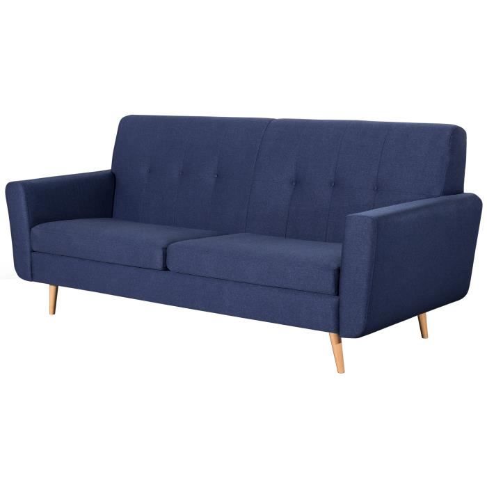 ICELAND Canapé droit fixe 3 places - Tissu bleu - Scandinave - L 215 x ...