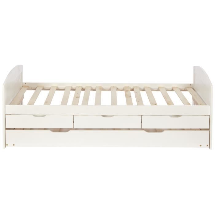 Lit enfant gigogne classique en bois pin massif blanc + sommier - l 90 ...