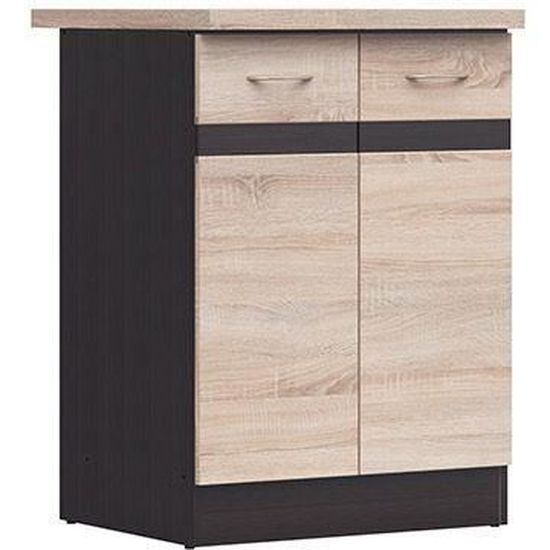 JUNONA Meuble bas de cuisine 60 cm - 2 Portes - Plan de travail - Chêne ...