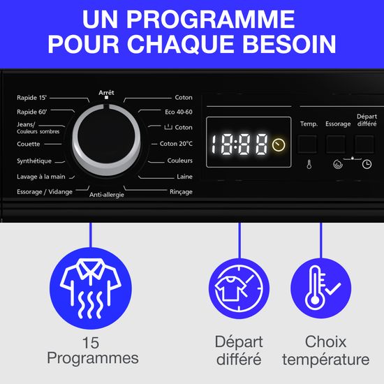 Lave-linge hublot CONTINENTAL EDISON CELL9140IB - 9kg - Largeur 59,6 cm ...