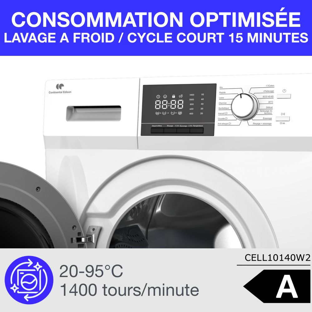 Lave-linge hublot CONTINENTAL EDISON CELL10140W2 - 10 kg - Largeur 60 ...