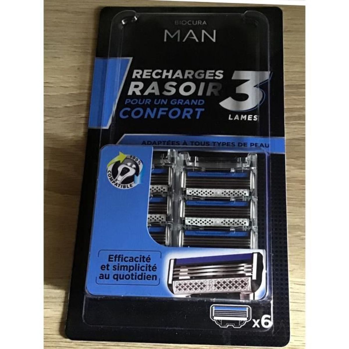 Biocura man rasoir rechargeable 6 recharges 3 lames grand confort ...