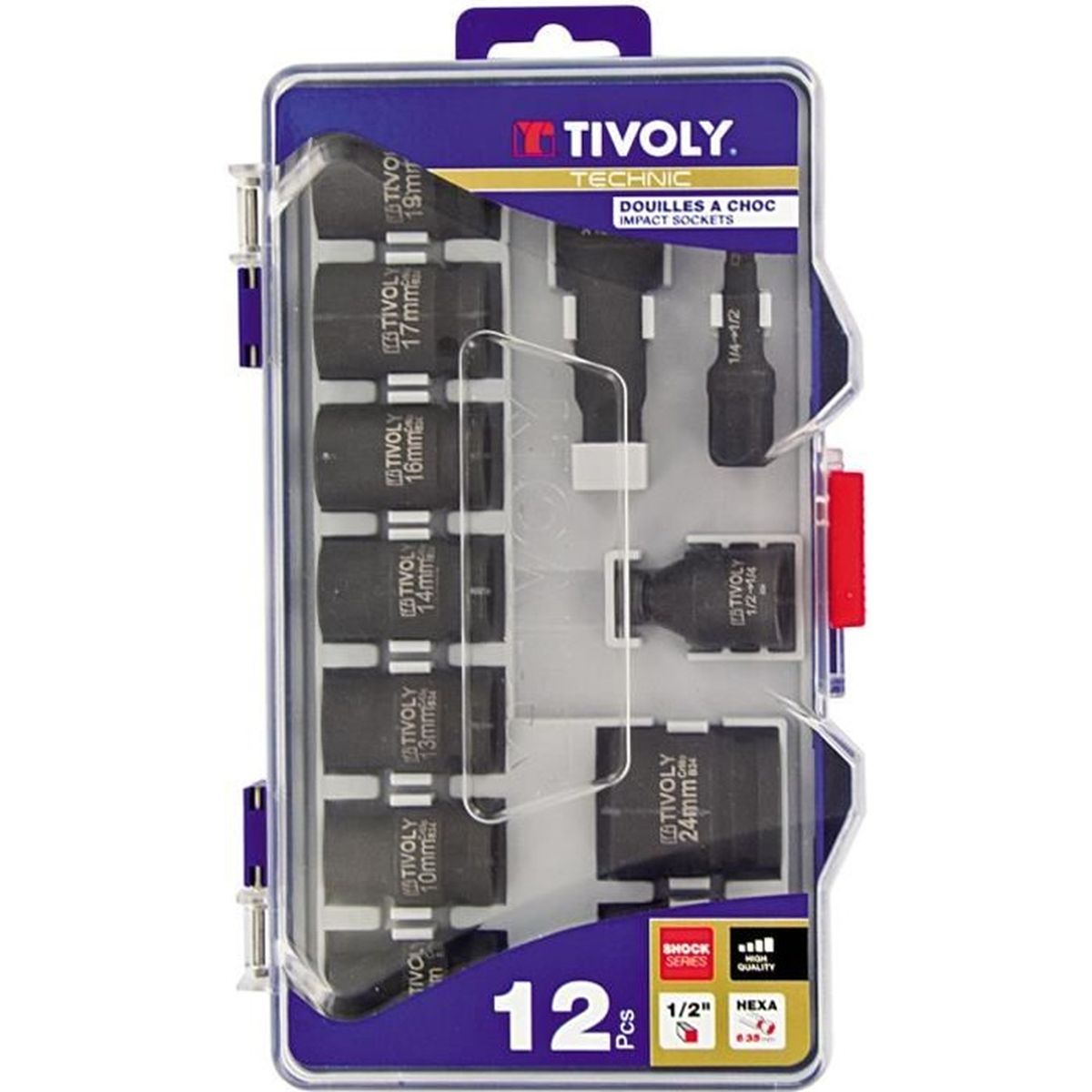 Coffret Douilles à choc 1/2 -8,10,13,14,16,17,19,21,24mm Serrer ...