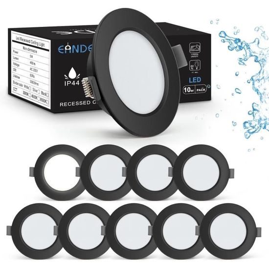 Spot LED Encastrable Noir Extra Plat 5W IP44 98mm, Blanc Neutre 4000K Éclairage encastré Spot ...