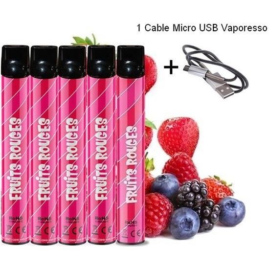 Liquideo – Wpuff – Fruits Rouges - Pack x5 - 1,7 % + 1 Cable Micro USB ...