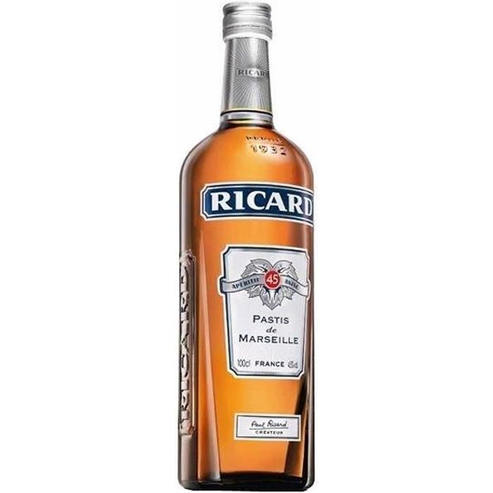 Ricard - Pastis de Marseille - Apéritif anisé - France - 45%vol - 100cl ...