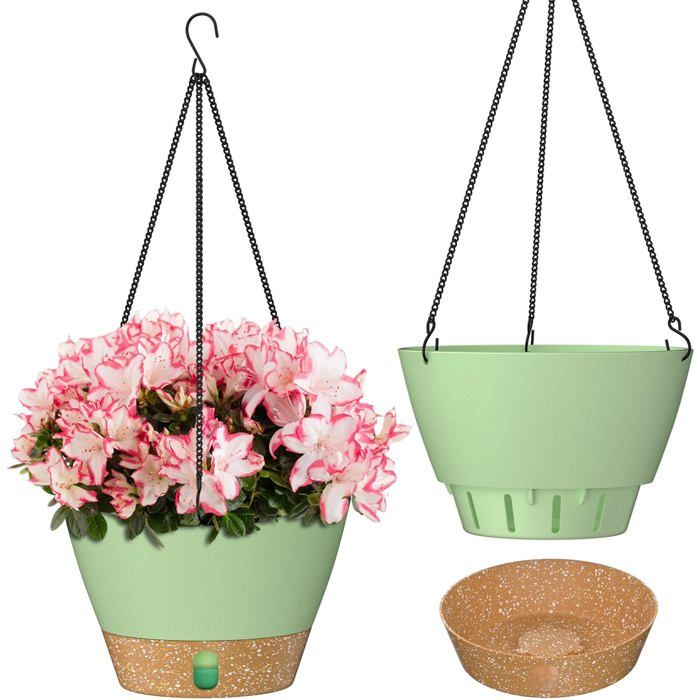 ZMTECH Pot de Fleurs Suspendu de 20 cm avec Plateau à Niveau d'eau Visible, Trous de ainage ...