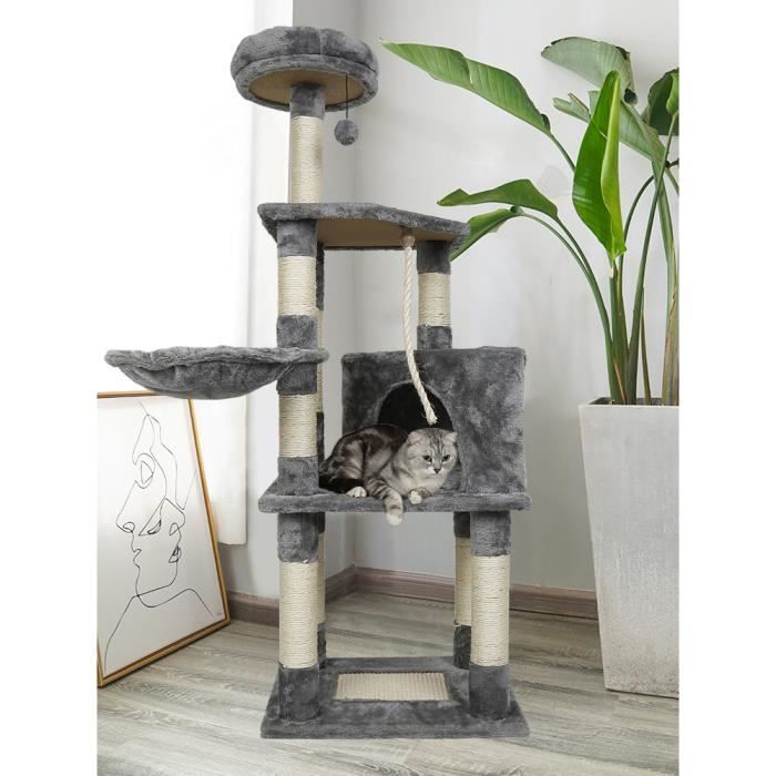 WISS Arbre à Chat Multi-Niveaux, Hauteur 135 cm, Niche, Gris ...