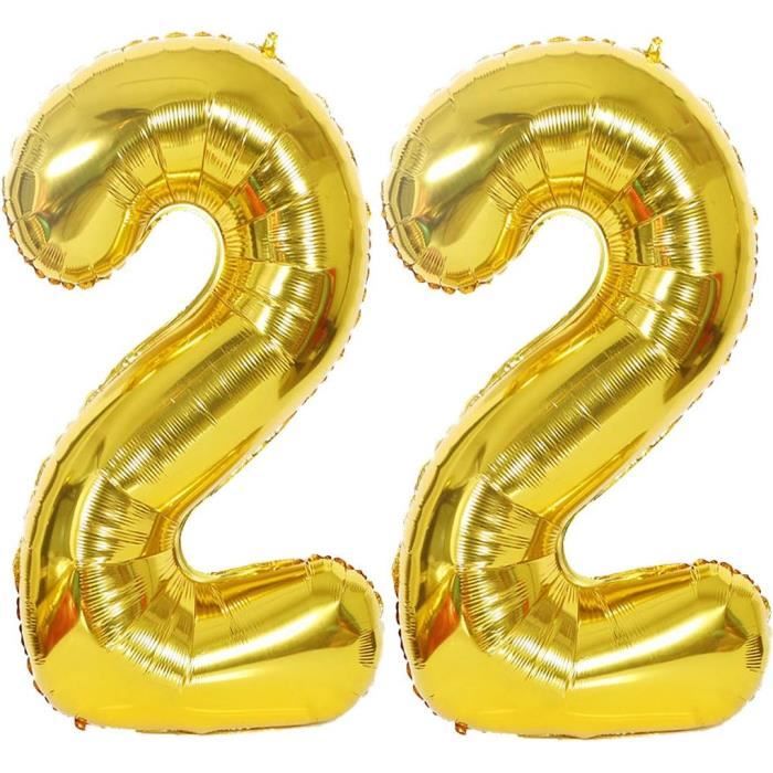 Ballons Anniversaire 22 Ans Doré, 40 Pouces Feuille Ballon Chiffre 22 ...