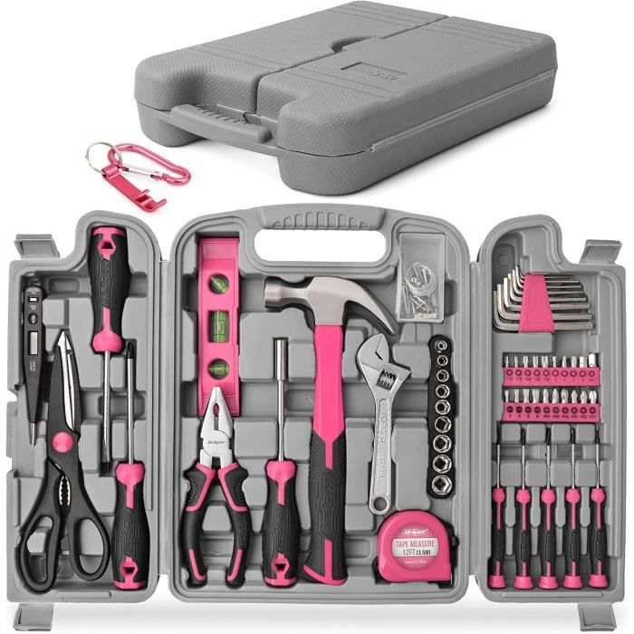 Malette à Outils Complète Rose, 56 Pièces Durables Incluants Marteau ...