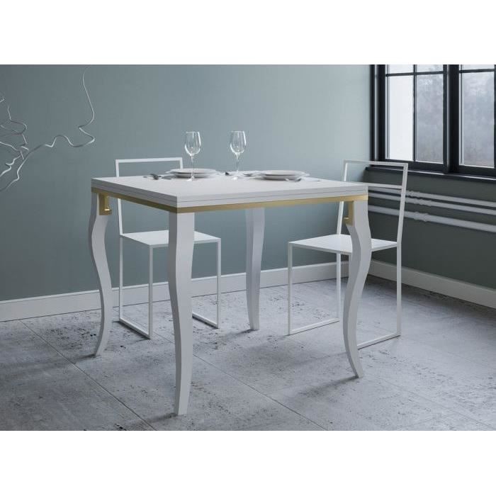 Table carrée extensible 4 à 6 personnes L 90 à 180 cm frêne blanc et ...