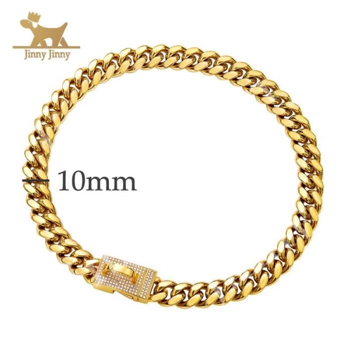 CRAZE Cuban Link Dog Collar Chain Collar with Zirconia Locking Metal ...