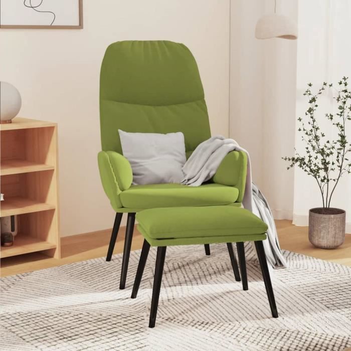 GOTOTOP Chaise de relaxation avec tabouret Vert clair Velours A3097356 ...
